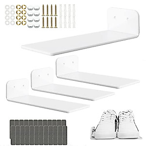Cosmos 4 Pcs Acrylic Shoe Display Shelf Floating Shoe Shelves- Wall Mount Sneaker Shelves with Velvet Tape for Displaying Showcase Shoes and Sneaker Collection Shoes Box (Solid White)