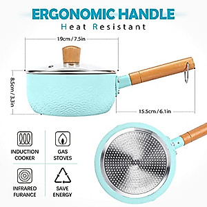 Sauce pan with Lid, 2.1 Quart Nonstick Small Pot, Induction Compatible Aluminum Cooking Pot with Silicone Spatula for Milk, Soup, Pasta, Egg, Rice (BLUE)