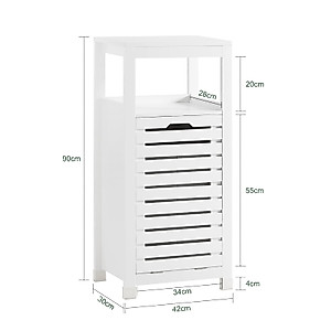 Haotian Bathroom Laundry Basket Laundry Cabinet Bathroom Cabinet Storage Cabinet with Slatted Door, White, BZR67-W