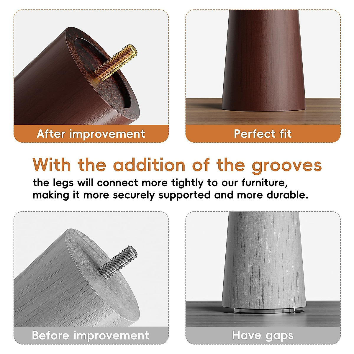 8 Inch Wood Furniture Legs Sofa Legs Set of 4, Brown Wooden Furniture Feet Couch Legs, Mid Century Modern Dresser Replacement Feet for Chair Cabinet Armchair Table Or Home DIY Projects Bun Feet