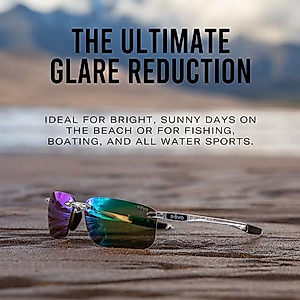 Revo Sunglasses Descend N: Polarized Lens Filters UV, Rimless Rectangle Frame, Crystal Frame with Blue Water Lens