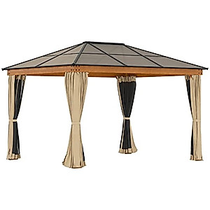 10' X 12' Hardtop Polycarbonates Gazebo Canopy Aluminum Frame Pergola W/Netting and Sidewalls for Garden, Patio