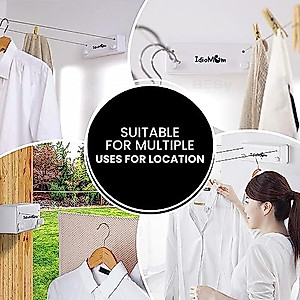 Idiomum Double Retractable Clothesline Indoor Outdoor 13.8 ft (2X) Heavy Duty Laundry Line with Stainless Steel String - Clothesline Retracting Indoor - Clothes Drying Line Holds up to 44 lb