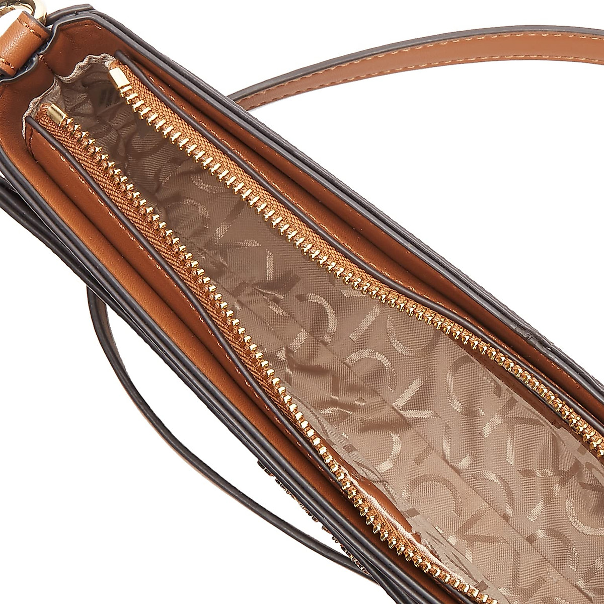 Calvin Klein Lucy Triple Compartment Shoulder Bag, Brown/Khaki/Orchid Embossed