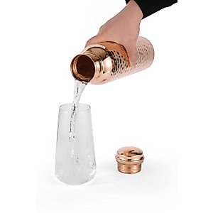 Pure Copper Bottle - 100% Solid Handcrafted Copper Hammered Bottle, Capacity 34 Oz/1000 ML - Copper Bottle for Home, Office, Hotel and Gifting