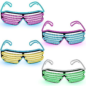 TOODOO 4 pcs Shutter Flashing Sunglasses Light up Glasses LED Neon Rave Glasses Glow in The Dark(Fresh Color)