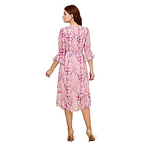 Adrianna Papell Women's Printed Chiffon Short Dress, Pink Multi