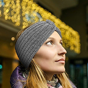 DRESHOW Winter Wide Headbands for Women Crochet Turban Knitted Ear Warmer Thick Headband Crochet Bow Twist Head Wraps Winter Accessories