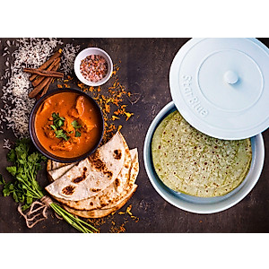 10 Inches Ceramic Tortilla Warmer by StarBlue with FREE Recipes ebook - White, Insulated One Hour and Holds up to 24 Tortillas,Chapati, Roti, Microwavable, Oven Safe