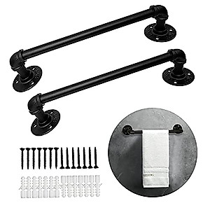 Industrial Steel Pipe Towel Rack Holder,Wall Mounted Heavy Duty Towel Bar, Matte Black Finish Hand Towel Rod for Bathroom(2 Pack) (12inch)