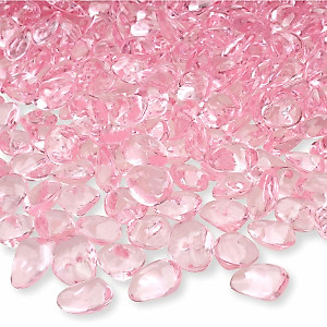 PMLAND 370 PCs 16mm Clear Acrylic Stones Table Scattering Wedding Bridal Baby Shower Party Decorations Vase Fillers, Cute Irregular Rocks Almond Shape - Soft Pink