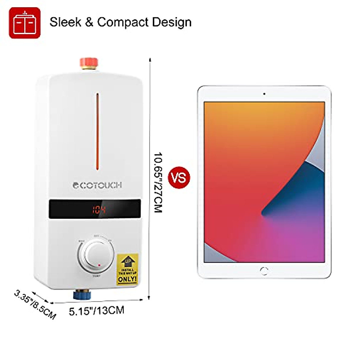 Tankless Water Heater Electric 5.5kW 240V, ECOTOUCH Smart Mini Water Heater Self-Modulating Instant Hot Water Heater For Sink, Point of Use Water Heater White