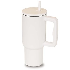 HIZEE 40 oz Tumbler with Handle and Straw,Reusable Stainless Steel Water Bottle Travel Mug Cupholder Friendly,Keeps Cold for 34 Hours, Gifts for Women Men Him Her(white)