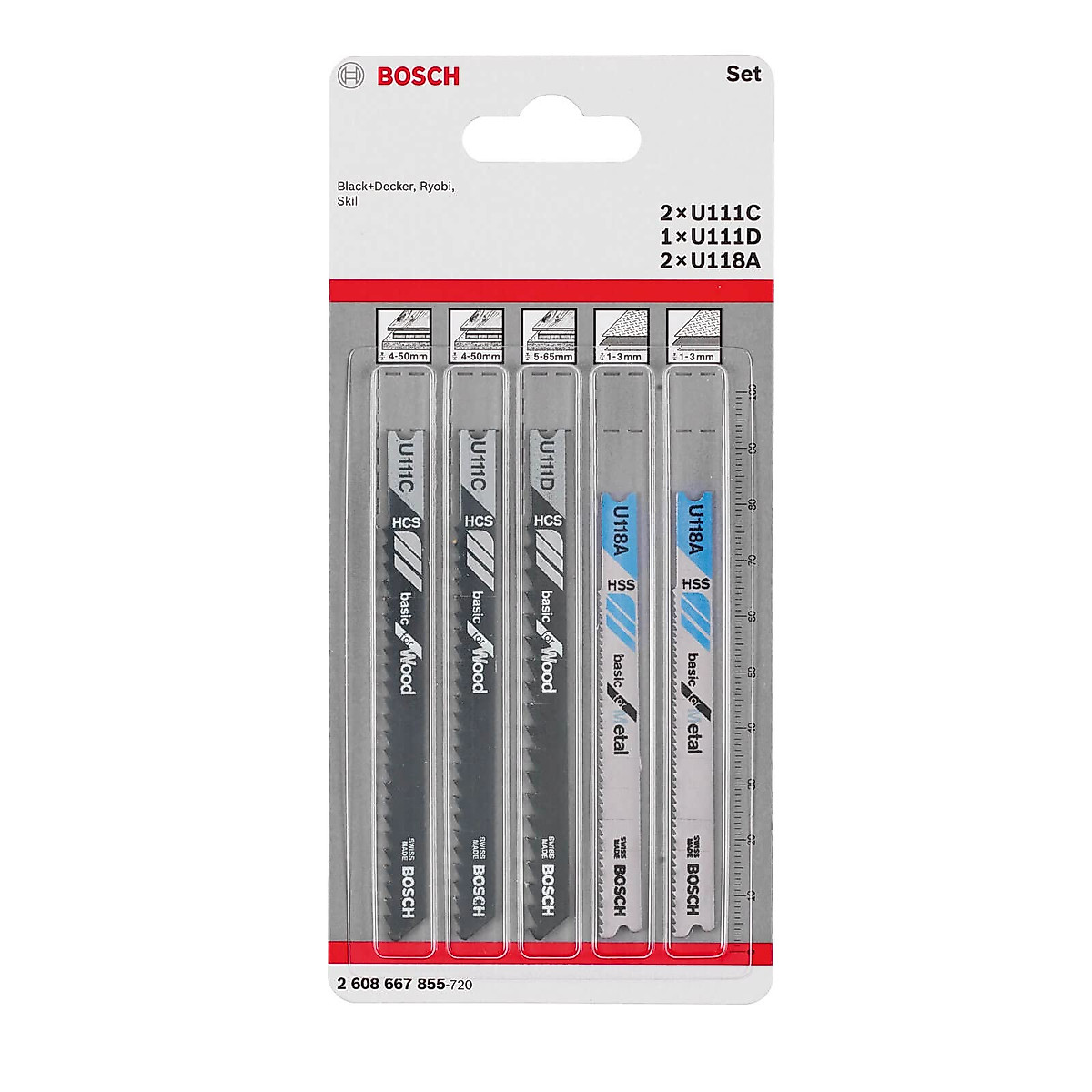 Bosch 2608667855 Jigsaw Blade-Set U111C/U111D/U1 5 Pcs