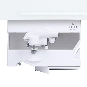 Electric Can Opener - 4 in 1 Under the Cabinet Mounted Can Opener, Blade Sharpener, Bottle Opener, Jar Opener, Mounting Bracket, Large or Small Cans for Seniors with Arthritis - Elitra Home (White)