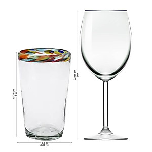 NOVICA Hand Blown Recycled Glass Confetti Rim Highball Glasses, 16 Oz, Confetti' (Set Of 6)