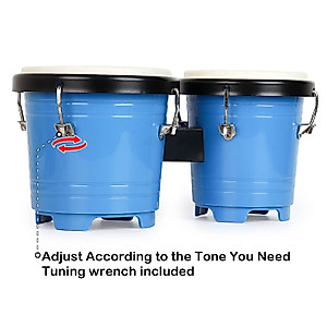 MUSCELL Bongos for Kids,5" and 6" Plastic Small Bongo Drums,Natural Sheepskin Head,w/ 8pcs Egg Shakers,for Baby Children Special Christmas Birthday Gift - Blue