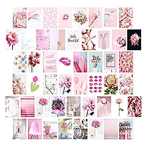Pink Aesthetic Picture for Wall Collage, Rosy Collage Print Kit, Warm Color Room Decor for Girls, Wall Art Prints for Room, Dorm Photo Display, VSCO Posters for Bedroom - Set of 50-4x6 (Blush Pink)