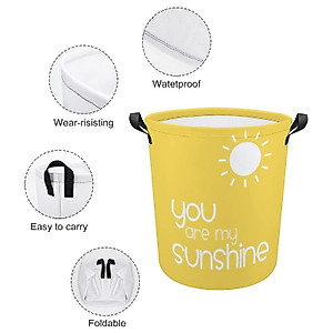 Large Laundry Hamper, Bag, You Are My Sunshine Yellow Waterproof Dirty Clothes Laundry Basket Collapsible Washing Bin with Handles for College Dorm, Family Essentials