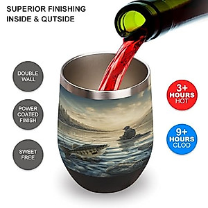 WYUSPGK 304 Stainless Steel Insulated Cup, Lake Fish Fishing Print Smooth Rim, Durable & Reusable - Perfect for Office, Home, And Travel