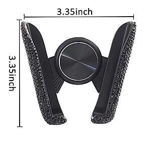 SUNCARACCL Bling Car Phone Holder Mini Dash Air Vent Automatic Mount Universal 360°Adjustable Crystal Auto Stand Accessories for Women and Girls (Black)