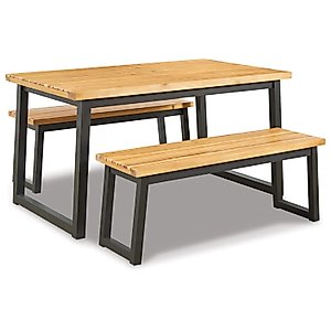 Signature Design by Ashley Town Wood Outdoor 3-Piece Patio Counter Table Set with 2 Benches, Brown & Black