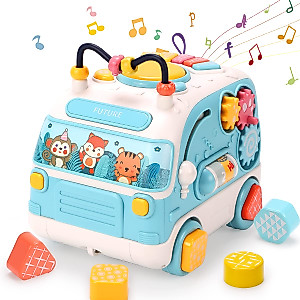 Qizebaby Multifunctional Toddler Toy Cars, Baby Toys 12-18 Months, Crawling Toys with Lights & Sounds & Music, Toys for 1 2 3 Year Old Boys Girls Toddlers, 1 2 3 Year Old Toy Gifts