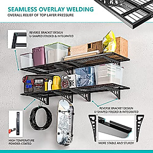 PAOKE Garage Storage Wall Shelving Mounted, Heavy Duty Floating Shelves (Convenient Installation) for Wood Studs/Joists & Concrete Wall (2x3ft Black 2 Pack)