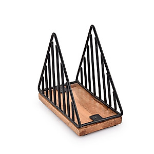 EDHAS Iron Triangle Design Black Napkin Holder with Mango Wood Base for Tables, Countertop, Kitchen & Dining Room Décor (6" x 3" x 5.5")