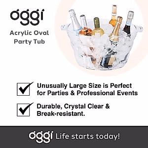 Oggi Acrylic Oval Party Tub-18.5" x 11", Clear, 18.5" by 11"