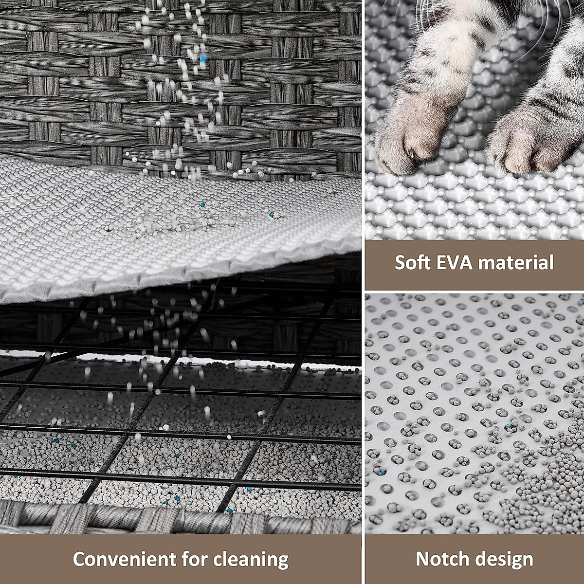 Cat Litter Box Enclosure with Soft Litter Mat; Hidden Washroom Furniture with Door; Handwoven Rattan Cat House with Large Space; Pet Crate for Living Room, Bedroom, Balcony (Grey)