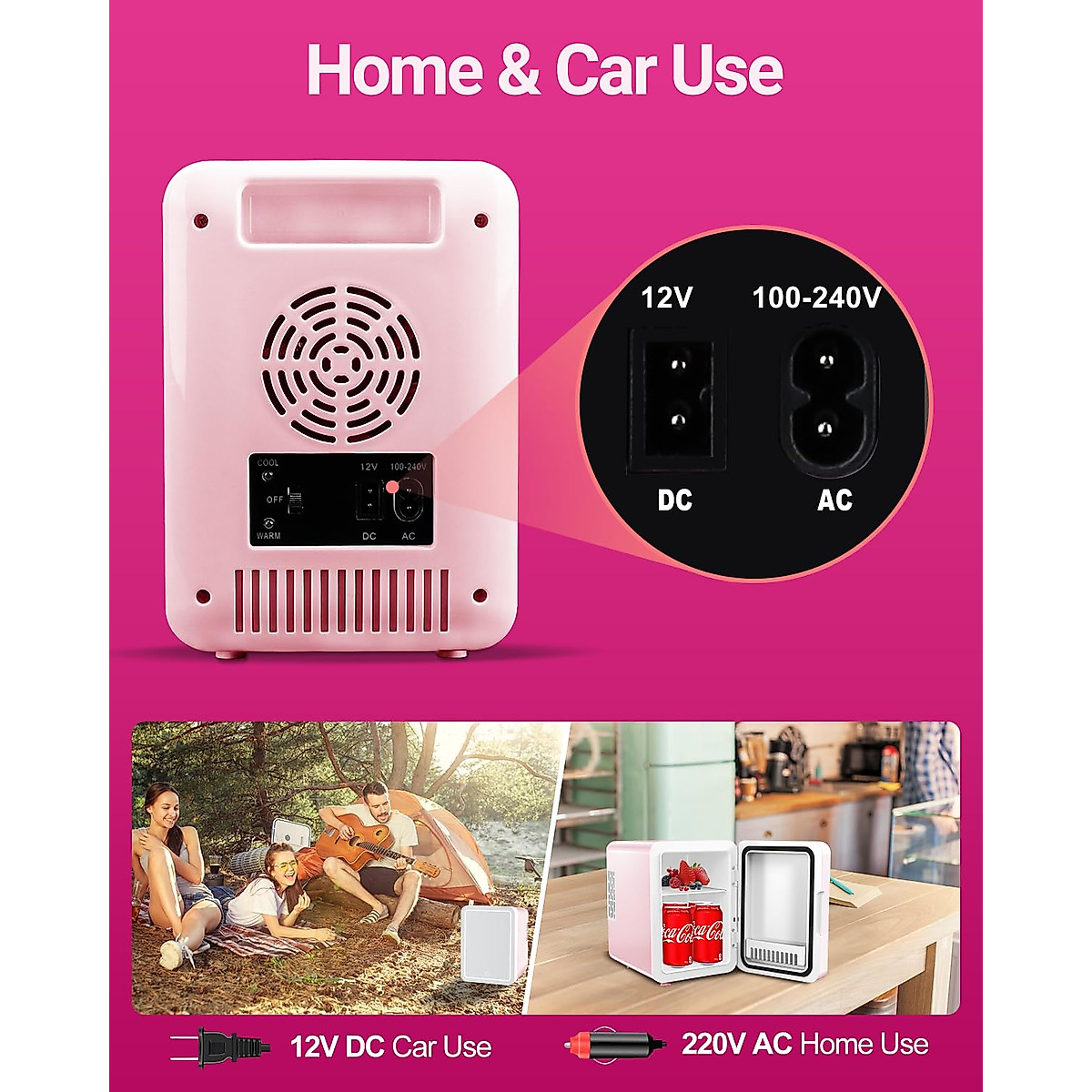 NISHCON Skincare Fridge with Dimmable LED Light Mirror, 4L/6Can Cooler Warmer Mini Fridge for Skin care Cosmetic Makeup Beauty, Portable Mini Skincare Fridge for Bedroom Dorm Office Rv and Car, Pink