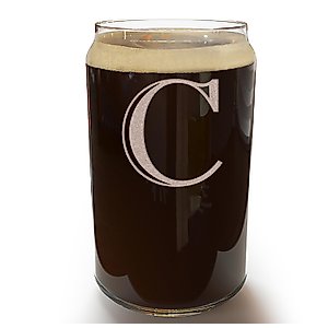 Etched Monogram 16oz Can Glass for Soda or Beer (Letter C), A-Z Personalized gifts for men, Customized coffee glasses, Custom Initial, Birthday gift for Mens Her Brother Husband cup
