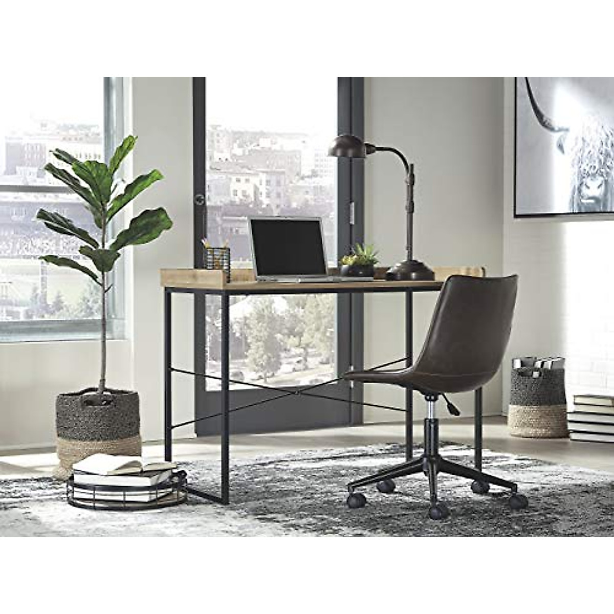 Signature Design by Ashley Gerdanet Casual 43" Sleek Home Office Writing Desk, Beige & Black