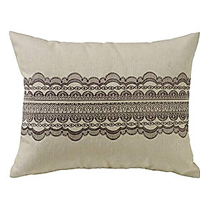 HiEnd Accents Tan Burlap with Grey Scallop Lace Design Pillow, 16X20