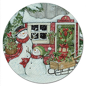 CounterArt Snowman's Farmhouse 4mm Heat Tolerant Tempered Glass Lazy Susan Turntable 13" Diameter Cake Plate Condiment Caddy Pizza Server