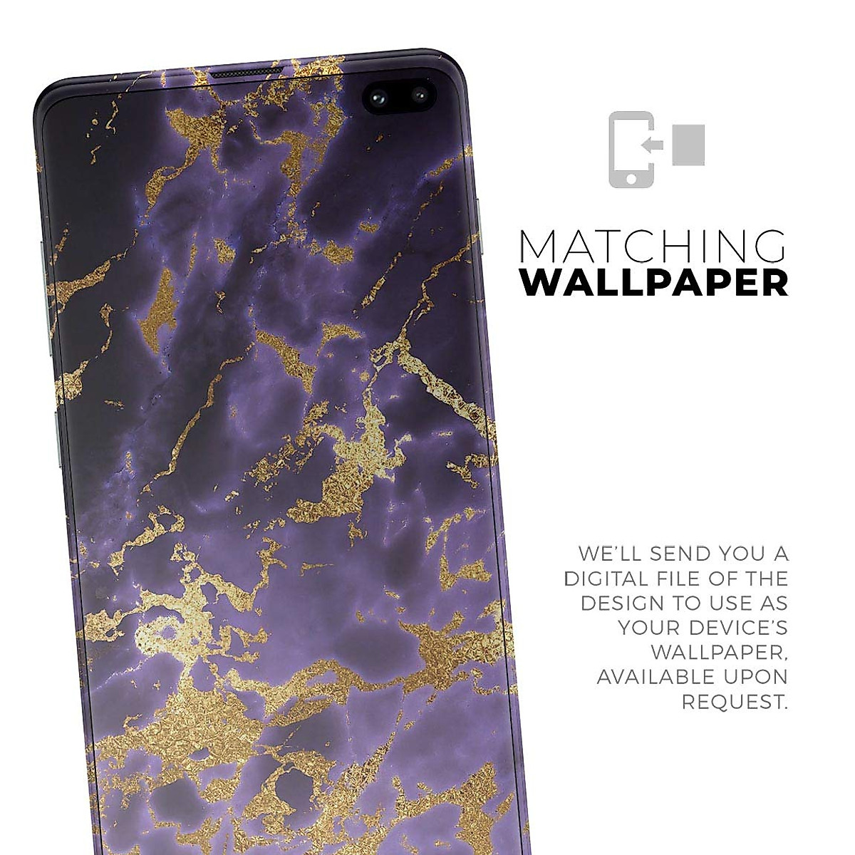 DesignSkinz Purple Marble & Digital Gold Foil V4 Protective Vinyl Decal Wrap Skin Cover Compatible with The Samsung Galaxy S20 (Screen Trim & Back Glass Skin)