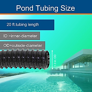 Pamopamo 1 Inch Pond Tubing, 1" ID Corrugated Water Pipe, 20 Feet Length Flexible PVC Hose Pipe with Pipe Fittings, Aquarium, Pond Waterfall, Garden Pond Pump Drainage Tube Black