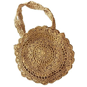 GK-O Lady Straw Tote Bags Round Handbag Crochet Wicker Rattan Boho Woven Beach Summer (Light brown)