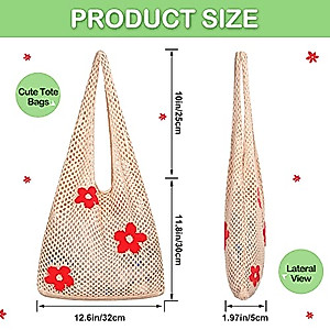 Women's Tote Bag Aesthetic Shoulder Handbags Crochet Purse Fairy Grunge Tote Bags Cute canvas tote (Apricot)