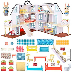 Sunny Days Entertainment Honey Bee Acres Buzzby Farmhouse – 49 Furniture Accessories with 2 Exclusive Figures | 15 Inch Dollhouse Playset | Pretend Play Toys for Kids