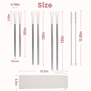OUTXE Anti Wrinkle Straw 6 Pcs, Stainless Steel Drinking Straw for Stanley 40 oz 30 oz Tumbler, Reusable Wrinkle Free Long Metal Straw for Lip with Cleaning Brush and Carrying Bag