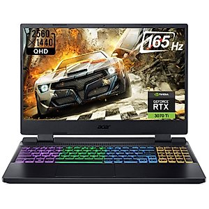 Acer Nitro 5 Gaming Laptop 165Hz 15.6" QHD, AMD Ryzen 7 6800H 8-Core, GeForce RTX 3070 Ti 8GB, 64GB DDR5 RAM 2TB SSD, 4-Zone RGB Backlit Keyboard, WiFi 6E, RJ45, Windows 11+GM Mousepad