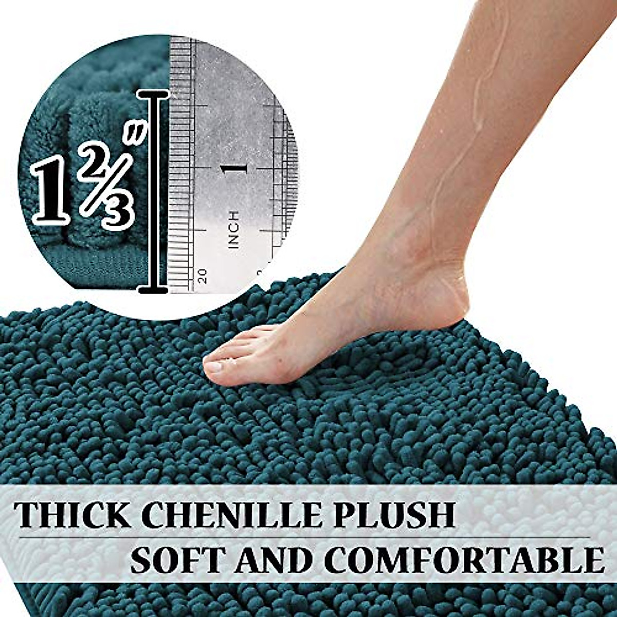 Flamingo P Bath Rug for Bathroom 20x32 Non Slip Bathroom Rug Water Absorbent Washable Rug Mat for Indoor Extrance Feature Extra Thick Bouncy Fluffy Chenille, Dark Teal - 20" x 32"