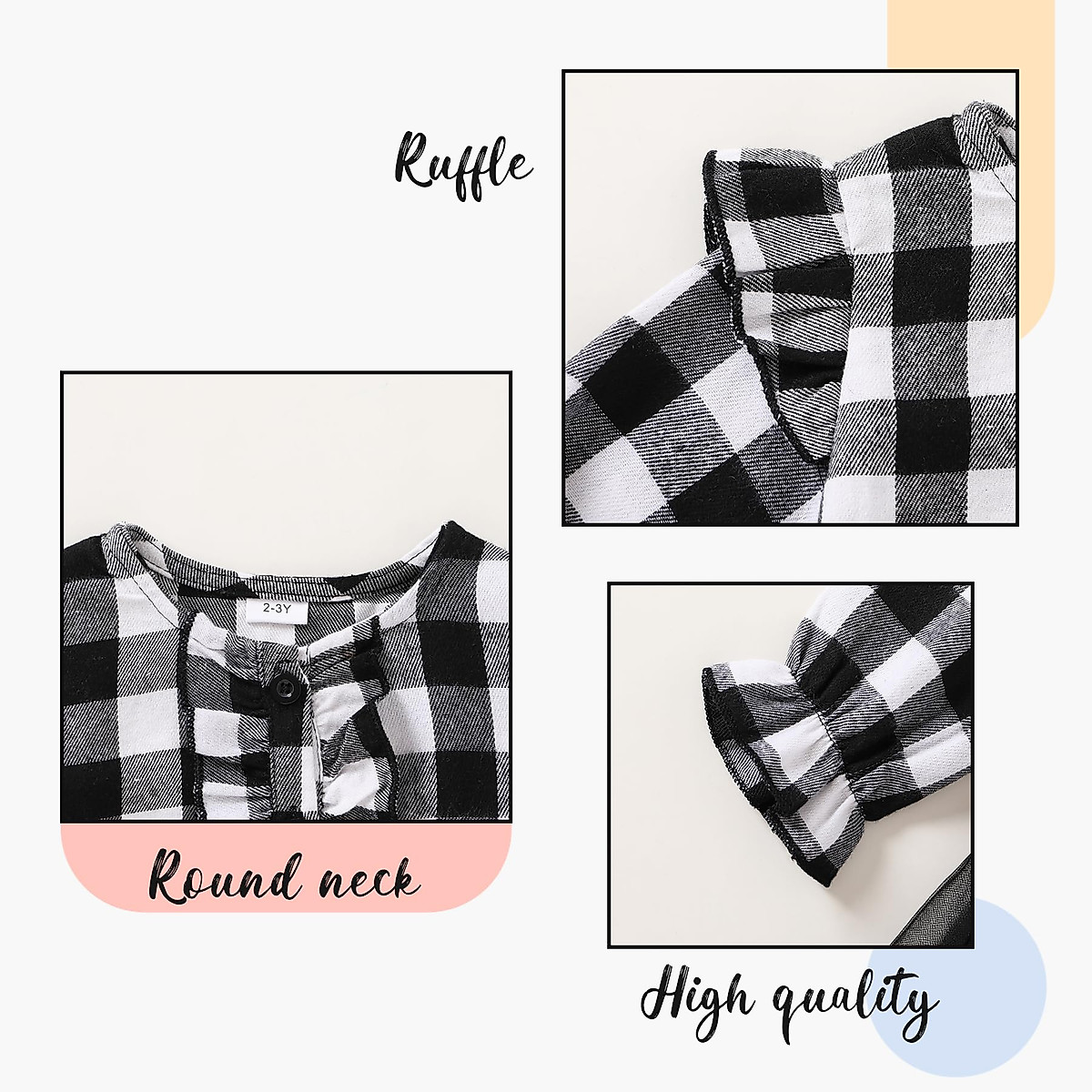 YOUNGER TREE Toddler Kids Girls Clothes Christmas Dress Ruffle Red Plaid Black Mesh Skirt Outfits Overall Fall Winter (3-4T, Black White Plaid mesh Dress)