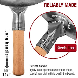 YOSUKATA Silver Round Bottom Pan 14" – Stir Fry Pans For Cooking - Chinese Hammered Pow + Wok Lid 13.6 Inch + Reusable Natural Wooden Long Cooking Chopsticks Set of 3 pairs 11.8 inch, 13-inch, 14.2 in