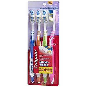 Colgate Wave Zig Zag Toothbrush, Soft, 4 Count (Pack of 6)