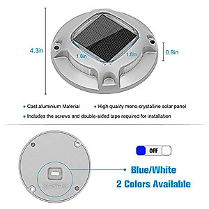 VOLISUN Solar Driveway Lights Dock Marine Lights 12 Pack,2 Colors in 1,Outdoor LED Deck Lights,Solar Powered Waterproof Driveway Marker Lights for Warning Step Wireless Sidewalk Pathway (White/Blue)