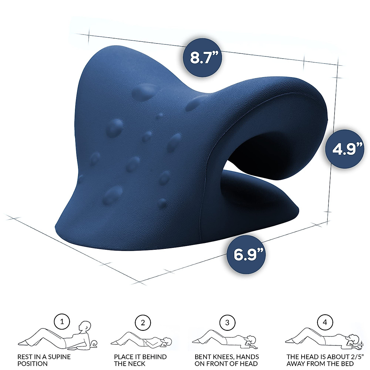 Neck Stretcher & Posture Corrector for Women and Men, FSA HSA Eligible, Cervical Traction for Spine Alignment, Adjustable Upper Back Brace & Elastic Support for Shoulder Back Pain Relief (Dark Blue)