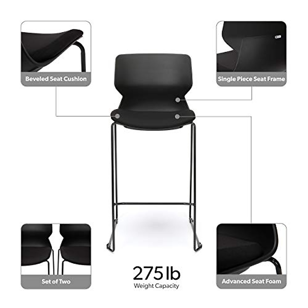 HON Basyx Contempo Guest Stool, 2 Pack, Black/Black